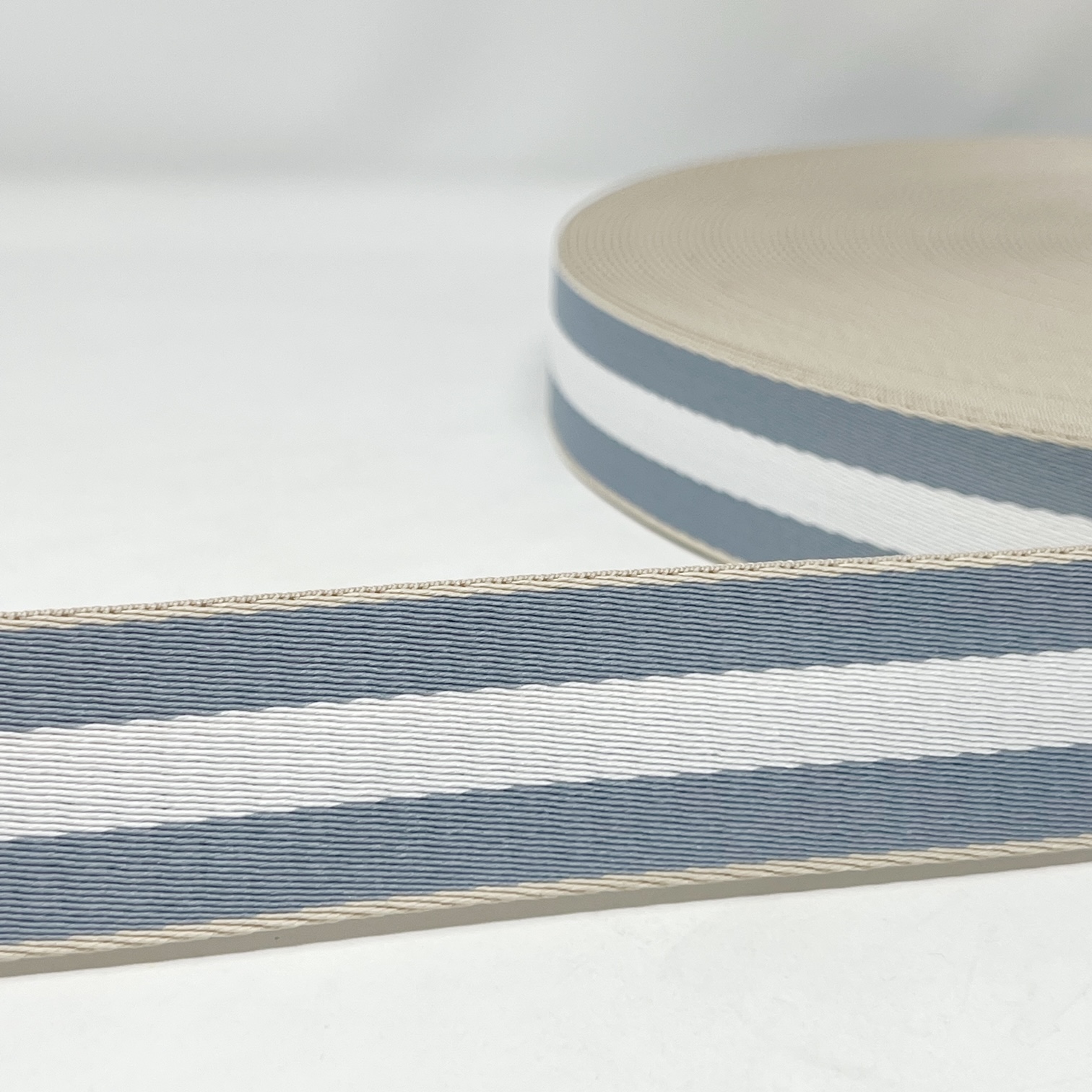 dw7745-13 stripe webbing, blue-grey/ecru, 38mm - Dookkii.com