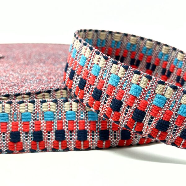 dw1936-326Y-BR, 38mm webbing, red/blue/stone, bulk roll of 45m ...
